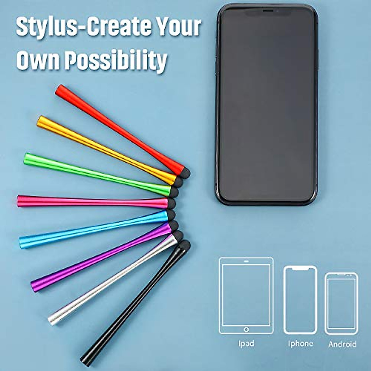 Outus 8 Pieces Waist Stylus Pens with 8 mm Rubber Tips Stylus Pens for Screen Compatible with iPhone, iPad, Tablet (8 Colors)