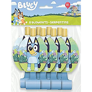 Unique Bluey Party Favors Bundle - 16 Loot Bags and 16 Blowouts, Happy Birthday Sticker - Party Supplies Goodie Bags, Birthday Party Favor Bags and Decorations - Officially Licensed