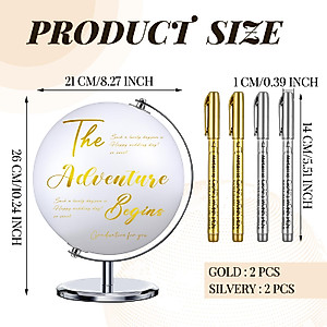 Saypacck Guest Book Alternative DIY World Globe with 4 Pcs Pens Writable Blank Globe with Metal Silver Stand for Wedding Guest Book Wedding Party Bride Shower 2024 Graduation Party Home Adults