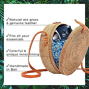Rattan Bags for Women - Handmade Wicker Woven Purse Handbag Circle Boho Bag Bali