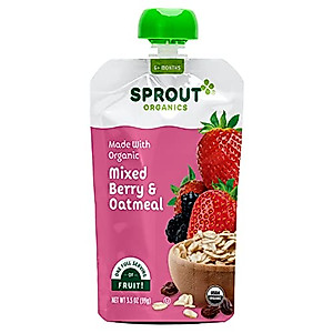 Sprout Organics, Mixed Berry & Oatmeal, 6+ Month Pouches, 3.5 oz (Pack of 12)