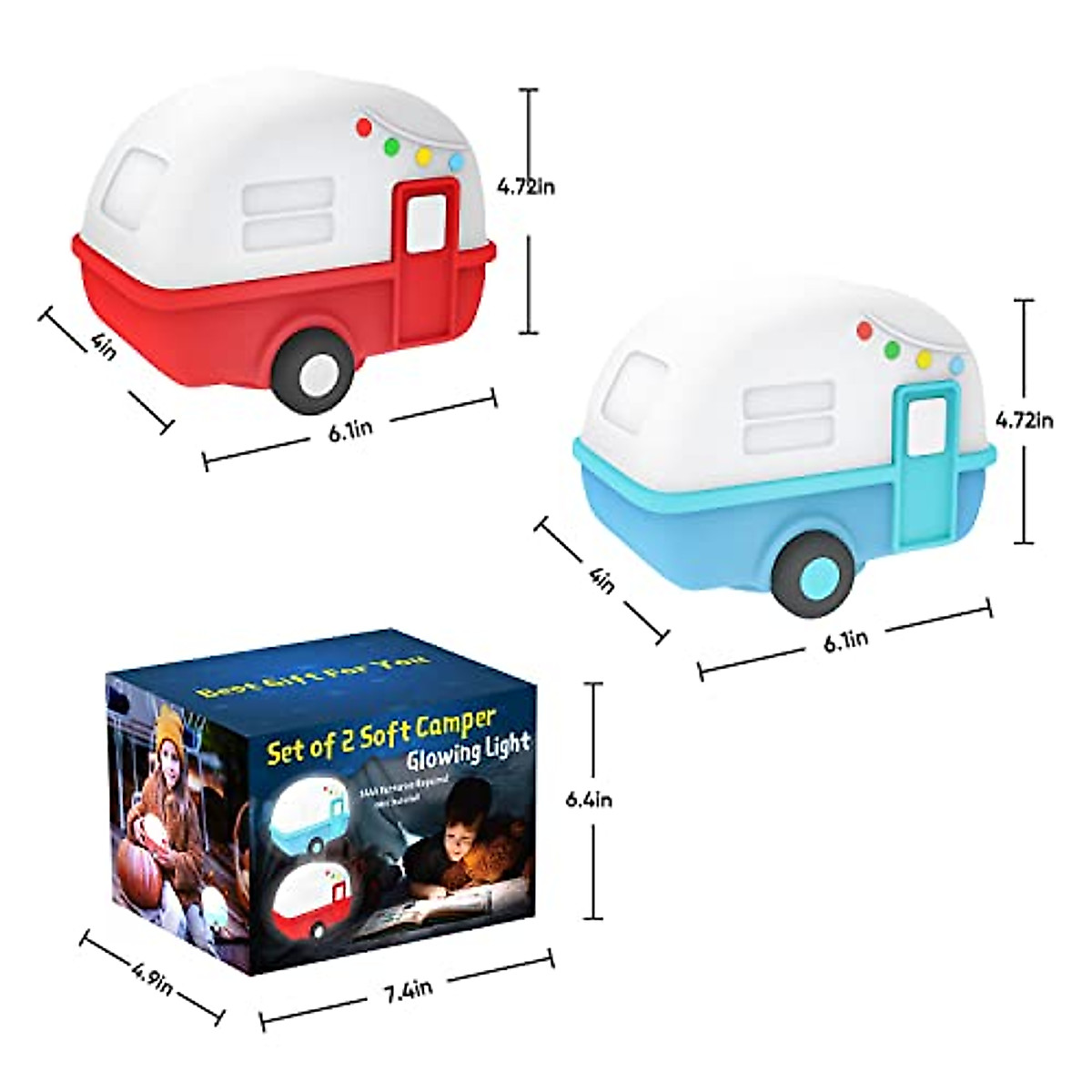 Nianjida Camper Night Light for Kids, 2pcs RV Design Warm Nursery Night Lights with Battery Powered, Cute Lamp for Boys and Girls, Portable Nightlights for Children, Toddlers, RV Gifts