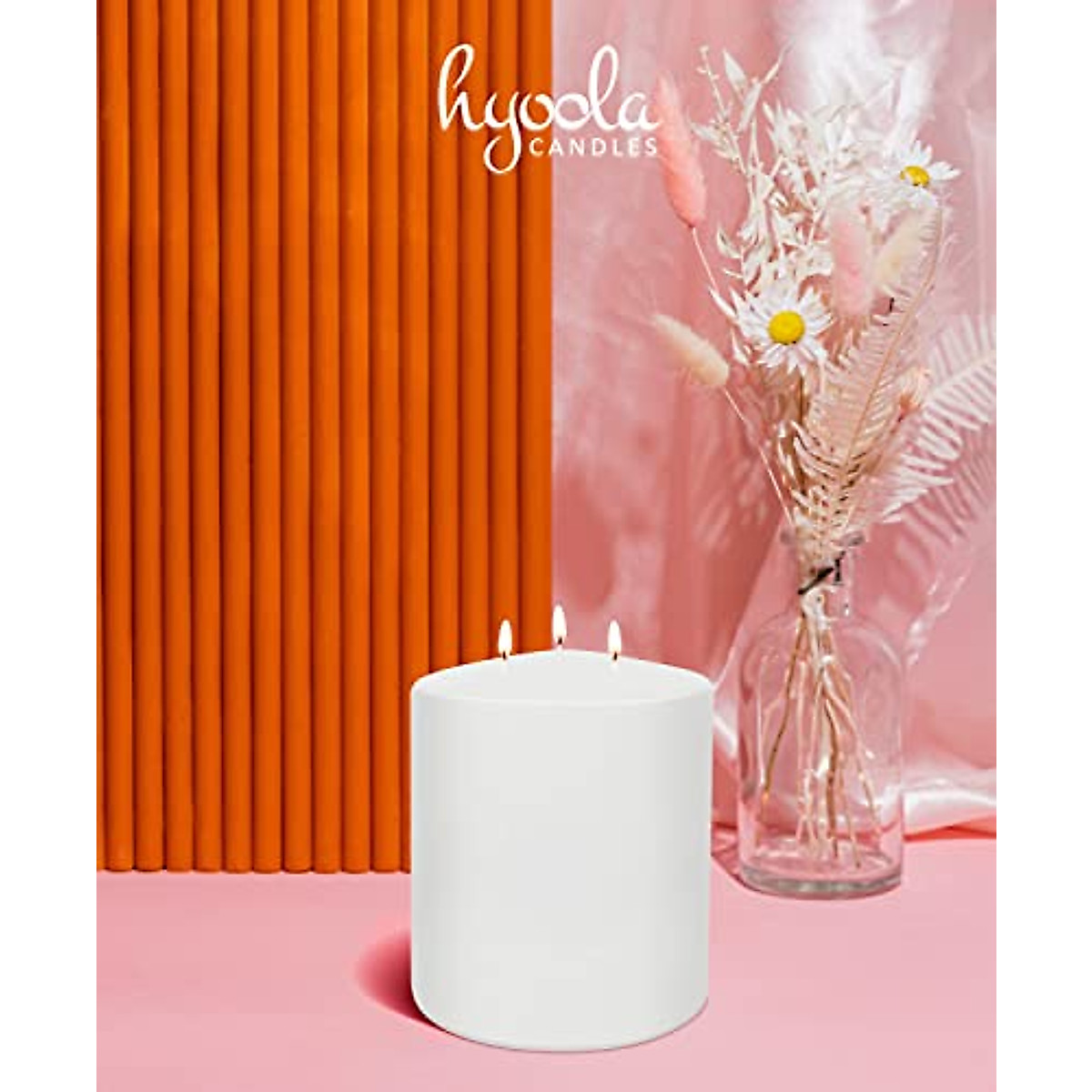 HYOOLA White Three Wick Large Candle - 4.75 x 6 Inch - Unscented Big Pillar Candles - 93 Hour - European Made