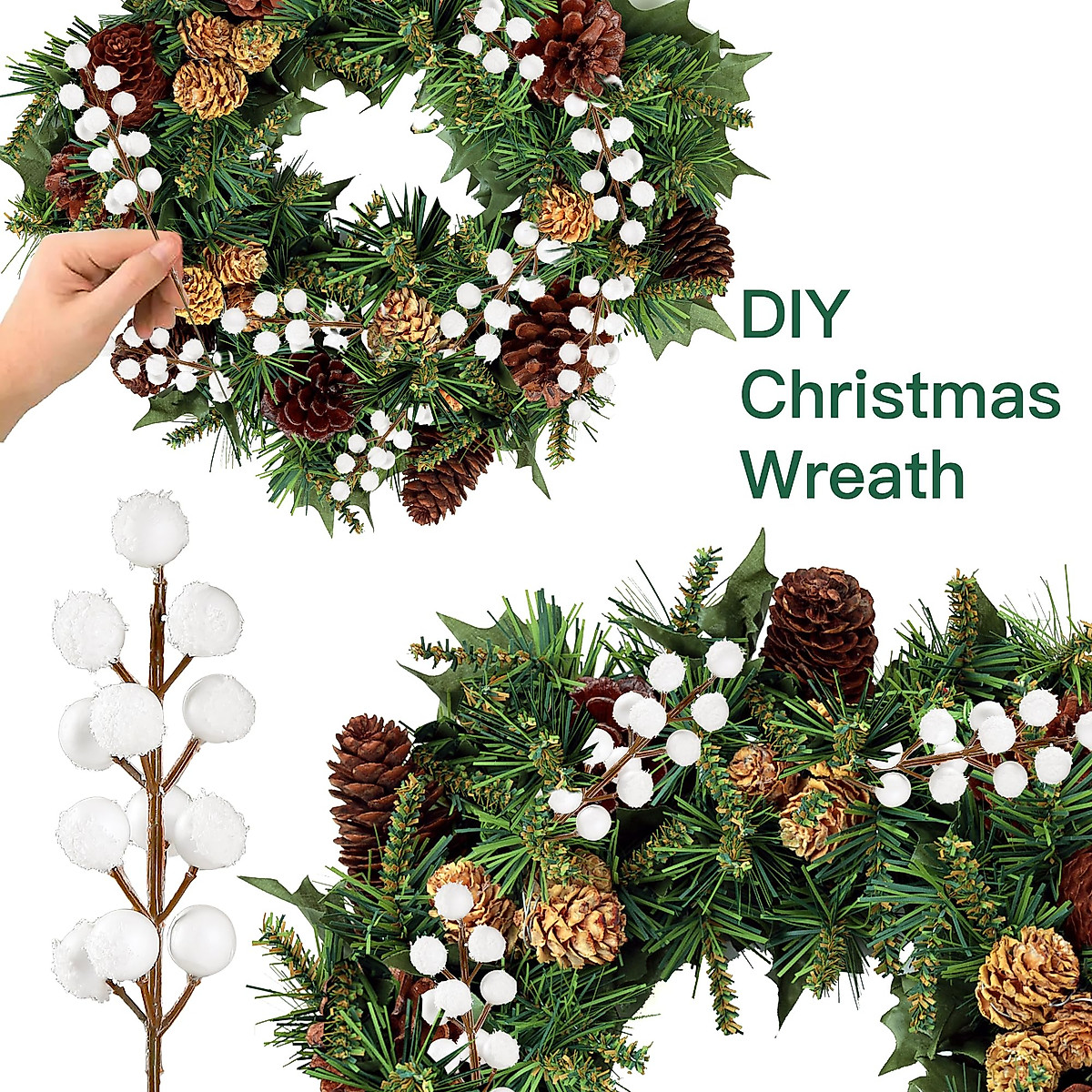 Sggvecsy 30 Pack Snow Frosted Artificial White Berry Stems 8.9inch Snowy Christmas Red Spray Picks Holly Berry Branches for Christmas Tree Decoration DIY Crafts Xmas Ornaments Home Decor (White)