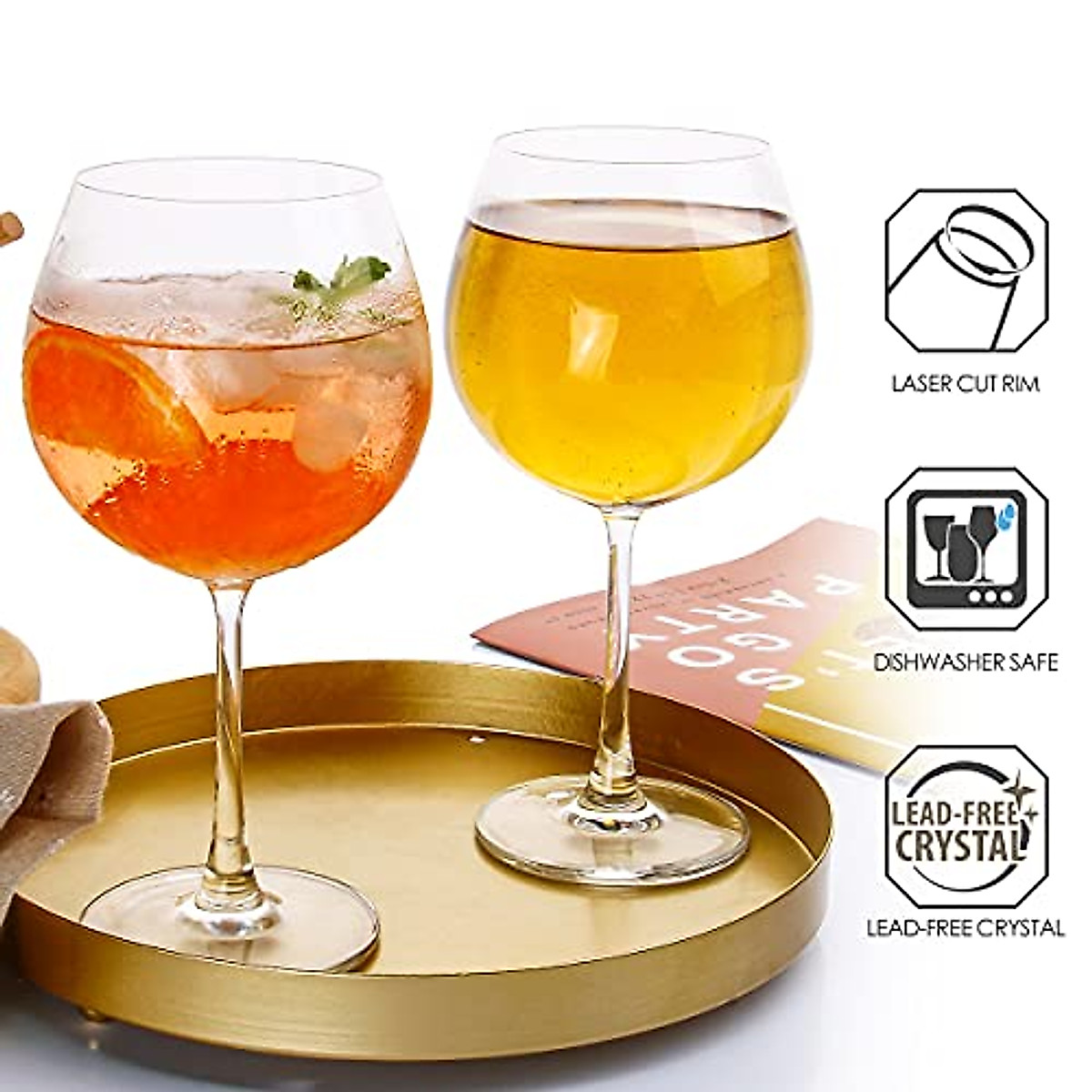 FAWLES Crystal Red Wine Glasses Set of 4, 23 oz (640 ml) Balloon Wine Goblets Set, Gin and Tonic Glasses Set, Perfect Gifts for Housewarming, Wedding and Anniversary