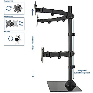 VIVO Black Adjustable Quad Monitor Desk Stand Mount, Free Standing Heavy Duty Glass Base, Holds 4 Screens up to 27 inches, STAND-V004FG