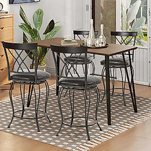 FurnitureR Classic Barstools Set of 2, Elegant Metal Back and Footrest Swivel Counter Height Bar Stools for Kitchen Island Pub, Bistro, Restaurant - Black (24 Inch)