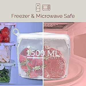 Reli. Reusable Silicone Bags (2 Pack) | Gallon (1500 ml), Clear | Silicone Freezer Bags for Food Storage| Reusable Food Storage Bags for Food, Meal Prep, Storage | Dishwasher/Freezer Safe