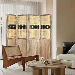 Babion 4 Panel Room Divider, Grass Willow Hand-Woven Screen, Room Dividers and Folding Privacy Screens, Modern Wall Dividers Room Bedroom Decoration, Dividers for Home Office -Brown and Black