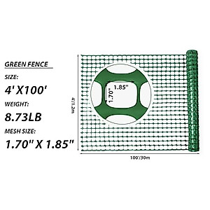 PotatoLife Plastic Mesh Fence Safety Fence, 4'x100' Roll with 100 Zip Ties, Resuable Temporary Netting for Garden Fencing, Construction, Snow Fencing, Animal Barrier, Poultry, Deer, Patio, Green