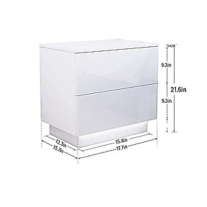 HIGOH Bedside Table Nightstand with 2 Drawer Modern Bedside Table Magazine Cabinet Storage Bedroom Furniture Small Night Table with LED