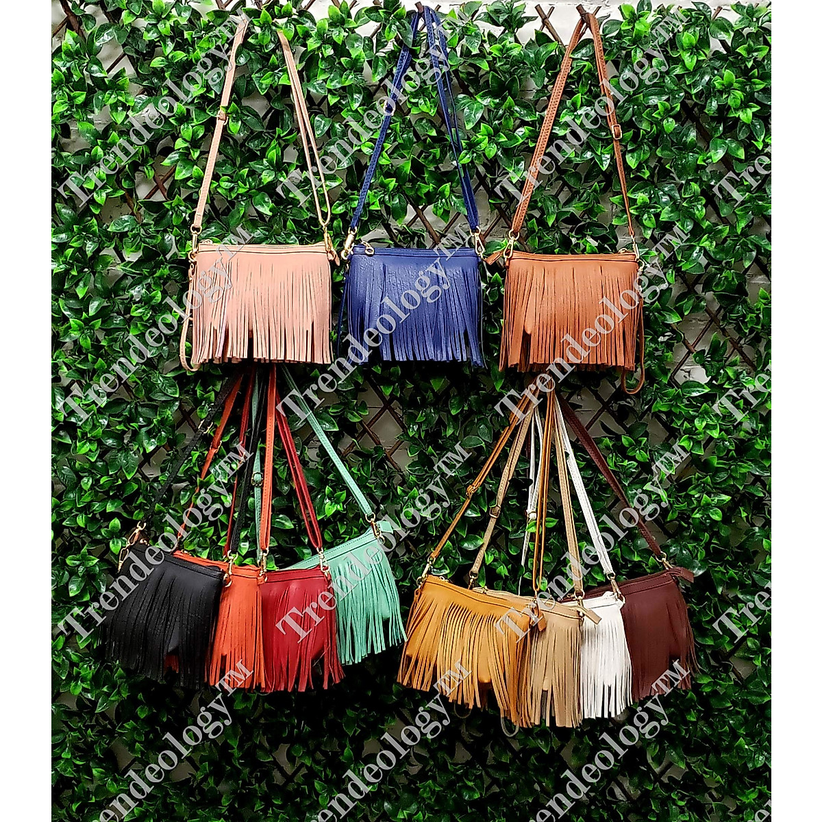 Front and Back Both Side Fringed Soft PU Leather Small Boho Crossbody Wristlet (ZBlack)