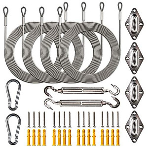 Amgo Square/Rectangle Sun Shade Sail Canopy Installation Hardware Kit Accessory 44 PC, with 12' Long Extension Cable Wires, 10 Inches Turnbuckles, 316 Stainless Steel, Anti Rust, Heavy Duty