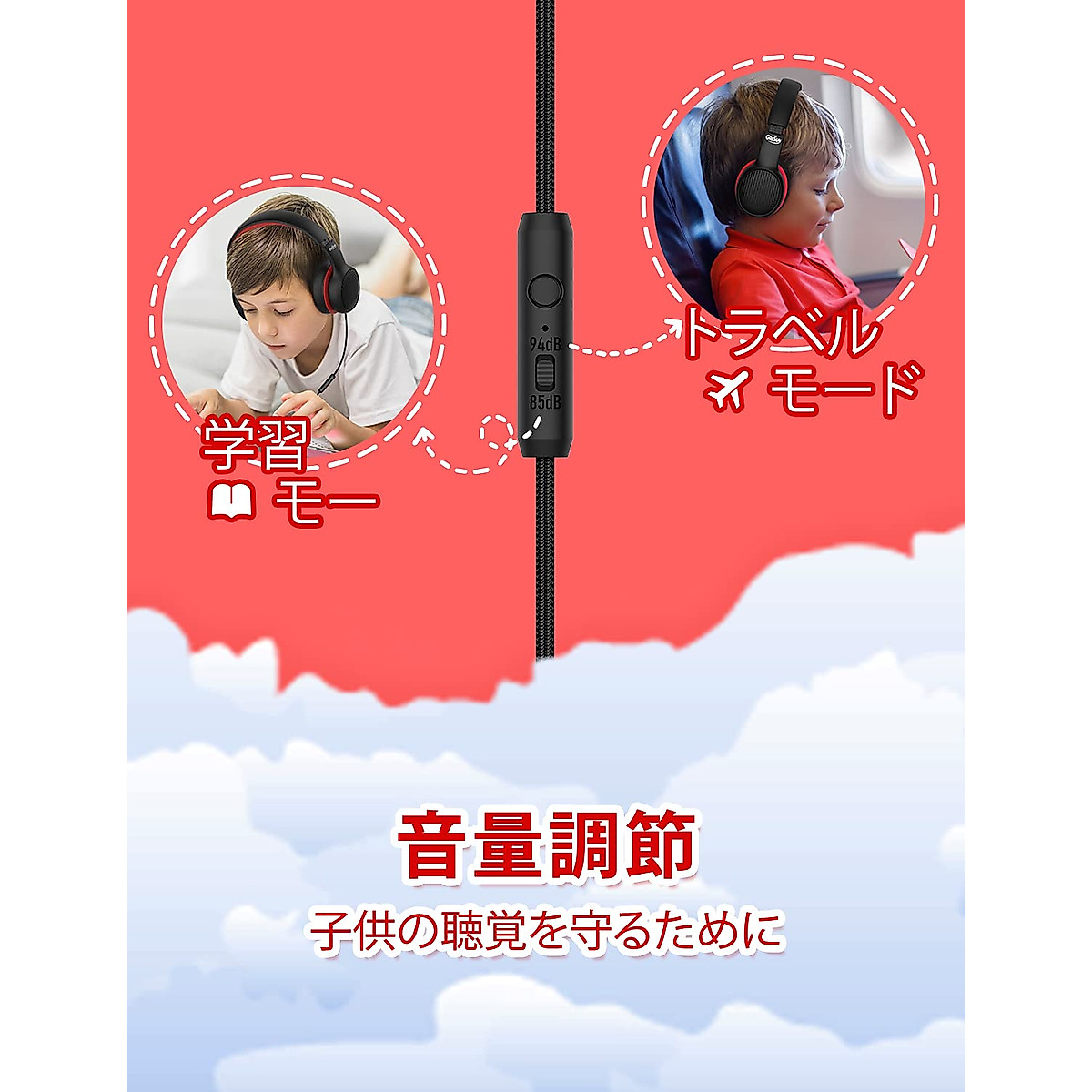 gorsun Premium A66 Kids Headphones with 85dB/94dB Volume Limited, in-line HD Mic, Audio Sharing, Foldable Toddler Headphones, Adjustable, Children Headphones Over-Ear for School Travel,Red