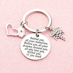 FEELMEM Registered Nurse Jewelry RN Keychain RN Gift RN Nurse Nursing Graduation Gift Behind You All Your Memories RN Jewelry