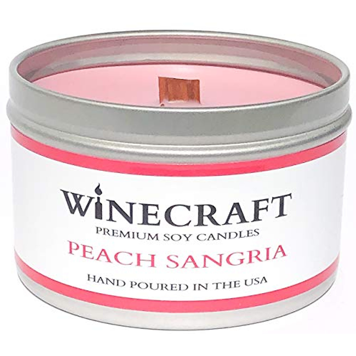 Wooden Wick - Perfect for Spring & Summer - Wine Scented Soy Wax Candle - Crackling Wood Wick - (Peach Sangria)