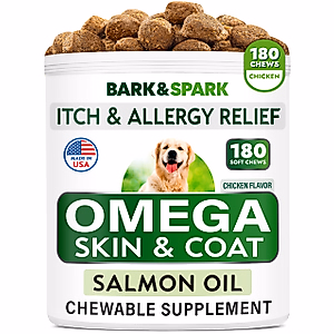 BARK&SPARK Omega 3 for Dogs - 160 Fish Oil Treats for Dogs - Skin and Coat Supplement - EPA & DHA Fatty Acids - Canine Salmon Oil - Anchovy