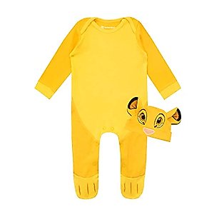 Disney Baby Boys' Lion King Footies and Hat Set Simba Size 0-3M Yellow