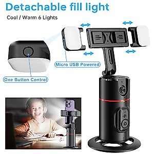 Auto Face Tracking Tripod with Rechargeable Fill Light with 6 Levels of Brightness, 360° Rotation Face Body Phone Camera Mount Gesture Control, Smart Shooting Holder for Vlog, Streaming, Video, Tiktok