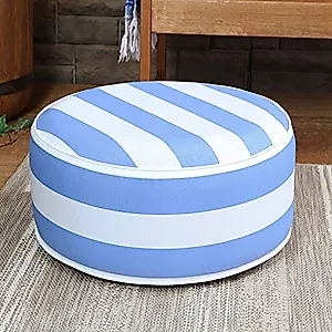 Sunnydaze Indoor and Outdoor Inflatable Ottoman - All-Weather, Water-Resistant Blow Up Footstool - Portable Patio Furniture - Lawn, Garden and Travel Inflatable Pouf - Beach-Bound Stripe