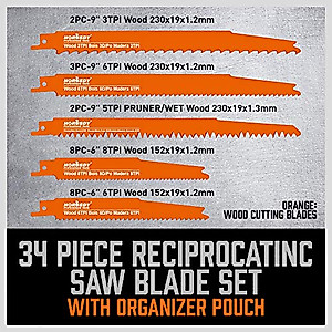 HORUSDY 34-Piece Reciprocating Saw Blades Set, Metal & Woodcutting Saw Blades, Sawzall Blades with Pouch.