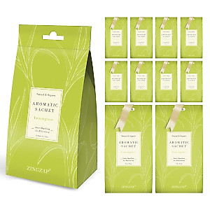 ZingZap Insect Repelling Sachets 10-Pack, Repels Ants, Fleas, Moths, Mosquitoes, Roaches & More, All-Natural Refreshing Scent, Lasting Effectiveness, Non-Toxic Lemongrass