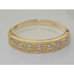 LetsBuyGold Solid 10k .417 Yellow Gold Cultured Pearl Womens Band Ring - Sizes 4 to 12 Available