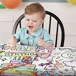 Huge Birthday Coloring Banner - 36 x 72 Inches Giant Paper Coloring Poster Paper Tablecloth for Kids Parties