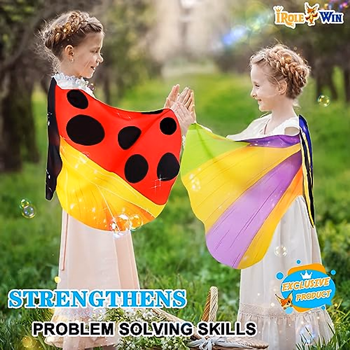 iROLEWIN Toddler-Kids Butterfly-Wings-Costume for Girls Dress-Up Clothes Dragonfly-Bee-Ladybug-Wings Bug Party Favors Gifts