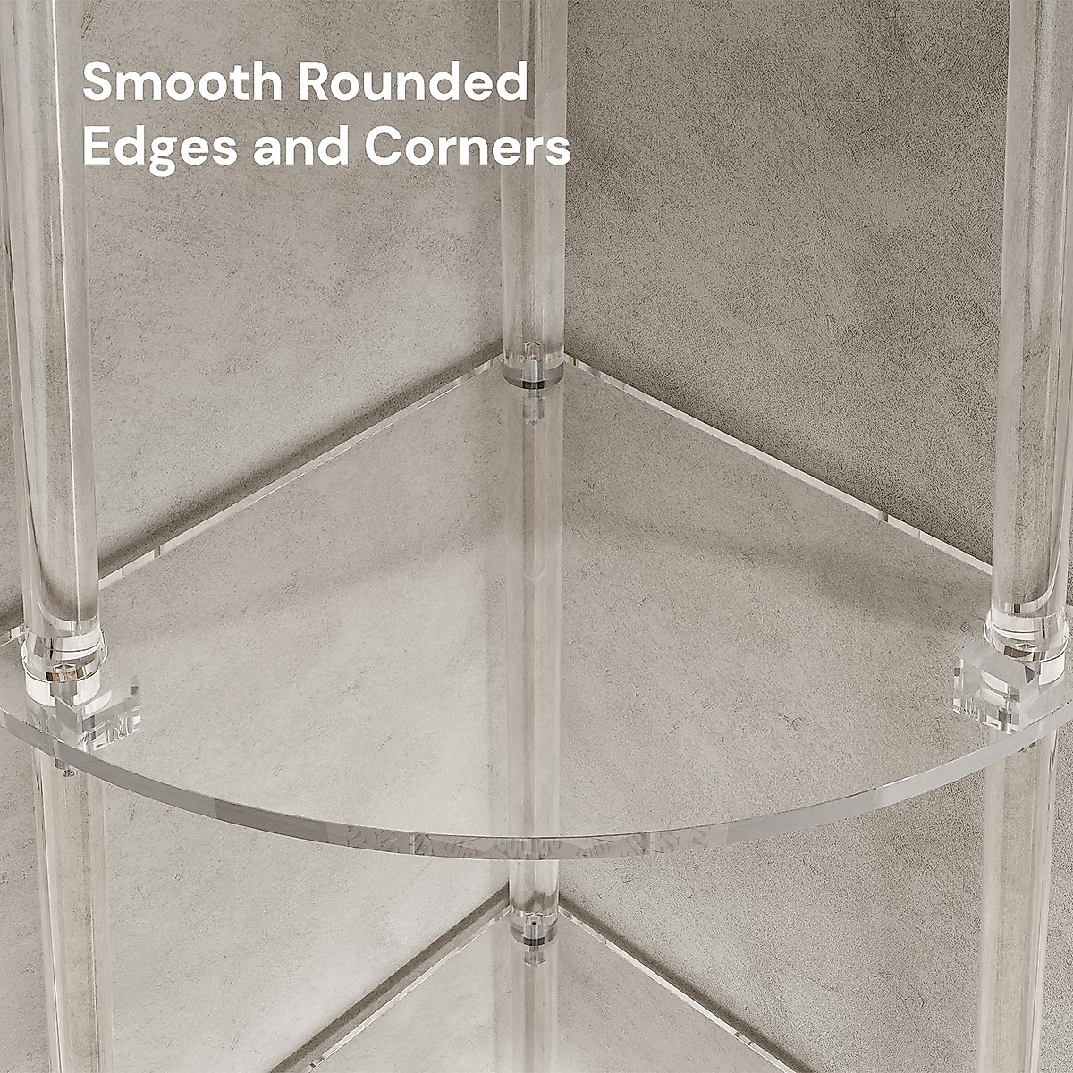 CRTERICX Acrylic Corner Bookshelf, 61" H, 5-Tier Clear Ladder Bookcase for Small Spaces, Multipurpose Corner Shelf for Living Room, Bathroom, Office