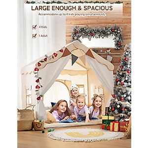 besrey Kids Tent, Kids Playhouse 2 in 1 with Padded Mat and Lights, Large Play Tent with 2 Doors & 4 Windows, Kids Play Tent Indoor & Outdoor, Christmas Toddler Tent for Kids, 51" x35" x 51"
