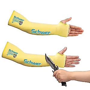 Schwer 18 inch Aramid Protective Arm Sleeves, ANSI Level A2 Cut Resistant Sleeves with Thumb Hole, Double Layer Heat Resistant Sleeves, Moisture Wicking, Super Soft, 1 Pair