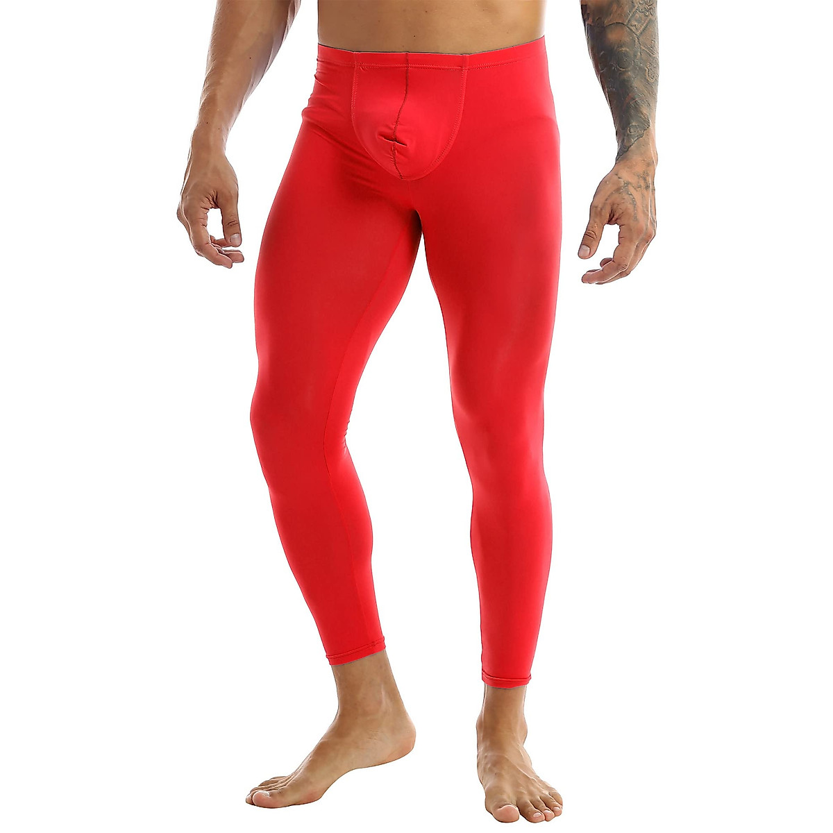 Kvysinly Men's Thermal Underwear Pants Bulge Pouch Sleep Bottom Loungewear Long Johns Leggings Red Medium