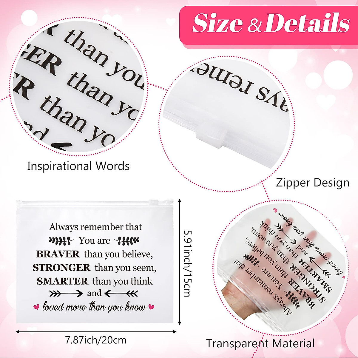 Reginary 50 Pcs Inspirational Gifts Bulk for Women Cosmetic Bag EVA You Are Braver Awesome Makeup Bag Mini Toiletry Packet with Zipper Encouragement Birthday Graduation Gift(You Are Braver)