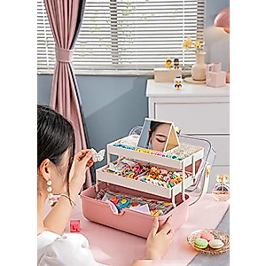 Genérico Organizer Box, Multipurpose Organizer, plastic box to organize, with mirror, 2 layers to organize, all kinds of accessories. (Pink) BBC252501BC