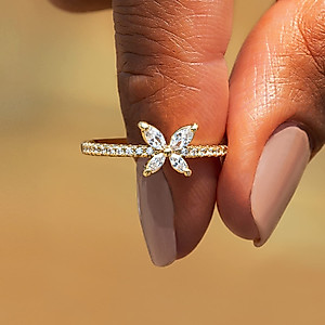 Story Jewellery Gold Plated Cubic Zirconia Cute Dainty Butterfly Rings for Women, Dainty Cute Butterfly Statement Rings, Inspirational Jewelry Gift for Her, Gemstone, Cubic Zirconia