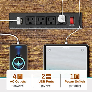 SEDETA Home Office Desk with File Drawer and Power Outlet, 51" Corner Computer Desk with Fabric Drawer and Storage Shelves, Corner Gaming Desk with LED Lights, Monitor Stand and Hooks, Rustic Brown