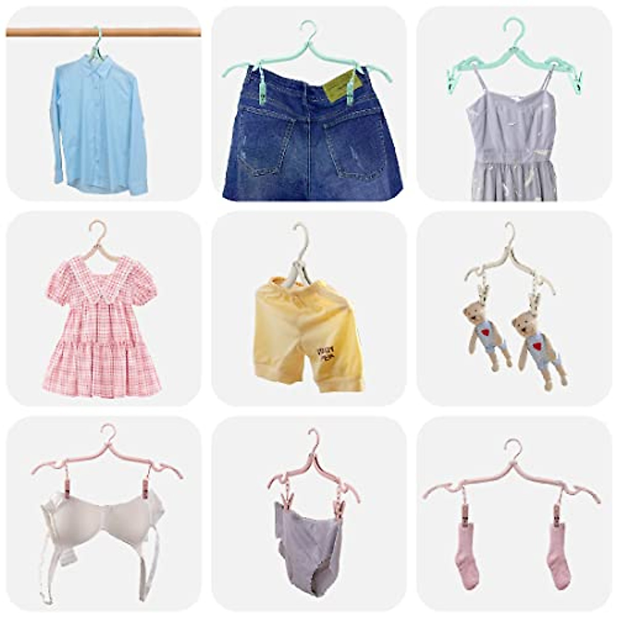 12 Pcs Folding Clothes Hangers, Portable Travel Clothes Hangers with Clips Plastic Non-Slip Pants Skirts Underwear Clothes Hangers Drying Rack for Home Outdoor Travel (12PCS)