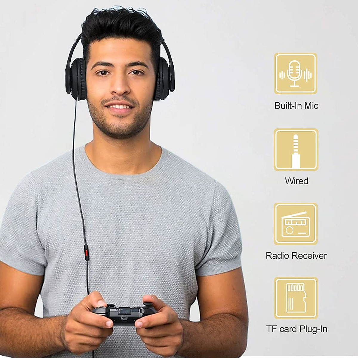 9S Bluetooth Headphones Over-Ear,CVC 6.0 Noise Cancelling Mic Wireless Headphones,60 Hrs Playtime Hi-Fi Stereo Deep Bass Foldable Headphones for Online Class, Home Office, PC, Cell Phones (Black)