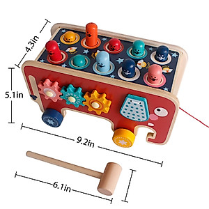 SHIERDU Whack a Mole Game for Toddlers, Wooden Educational Toy for Hammering, Pounding, Hitting and Pull Along, Xylophone, Elephant, Gopher, Mouse and Hamster, Gift for 3+ Years Boys and Girls (Dds-1)