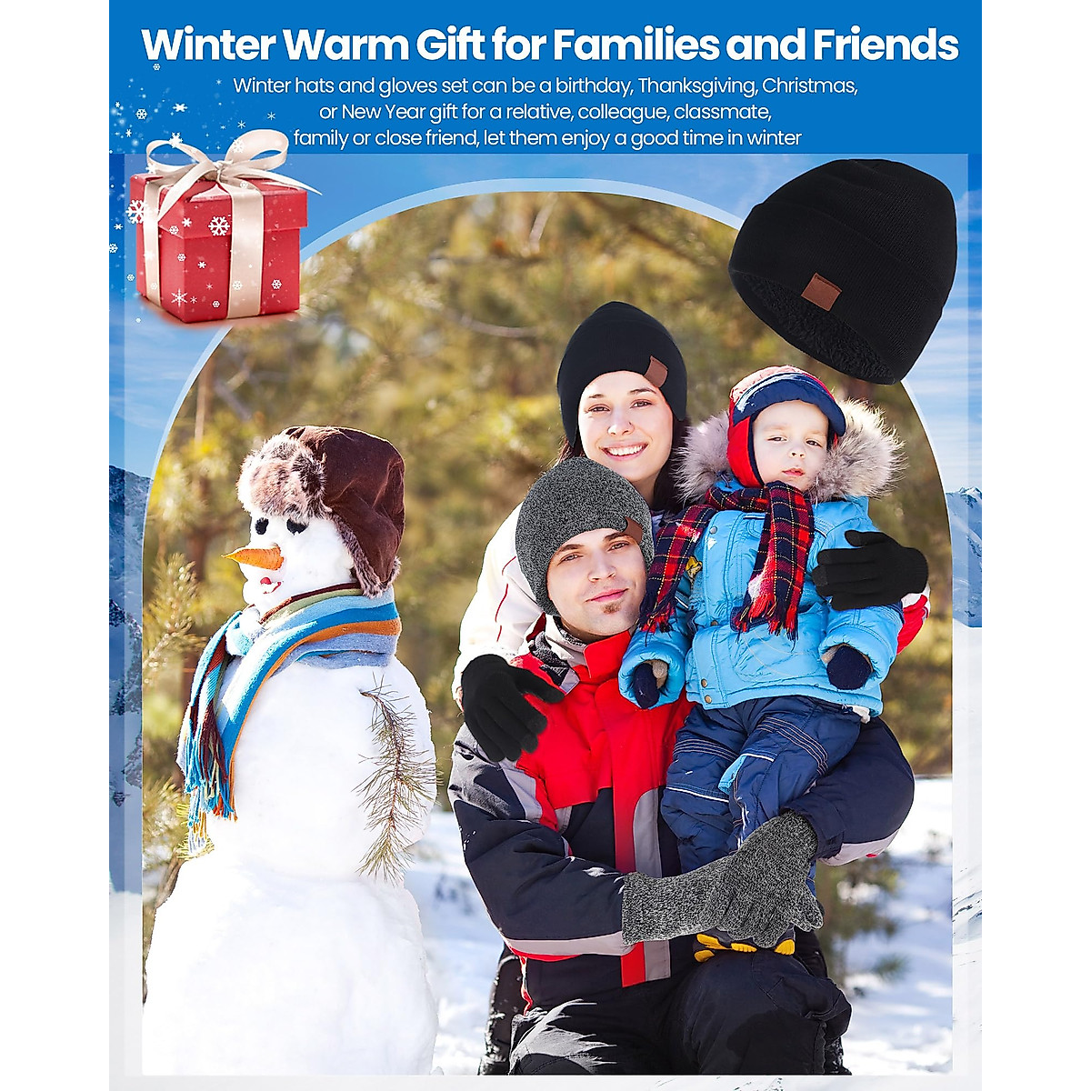 Liitrsh 4 Pcs Winter Warm Beanie Hat Touchscreen Gloves Set Knit Hat Warm Cap Gloves Set for Men and Women Touchscreen Gloves Set with Fleece Lined Soft Warm Beanies Winter Gloves for Men Women