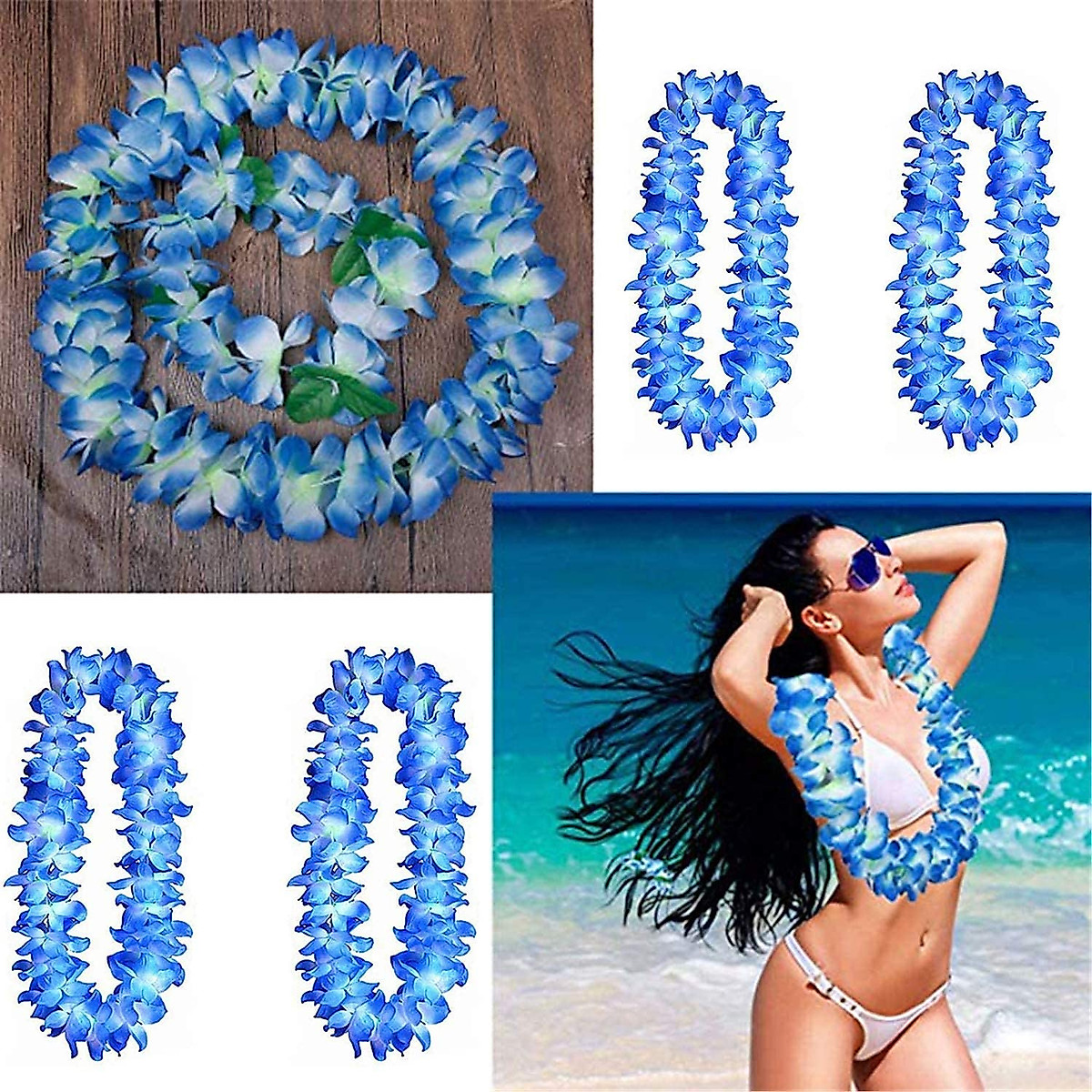 Thicken 41 Inch Blue Hawaiian Leis for Graduation Party, Dance Party, Photo Prop in Outdoors (12 Pcs)