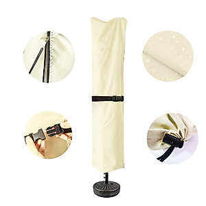 CoverFml Patio Umbrella Cover - 420D Waterproof Outdoor Umbrella Cover - Fits 7-10Ft Market Parasol, 15Ft Double Sided Umbrella - Beige