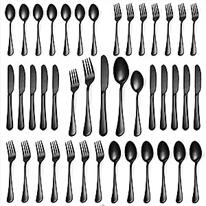 20 Pcs Black Silverware Set, Stainless Steel Flatware Set for 4, Food-Grade Cutlery Set, Mirror Polished Tableware Eating Utensils Set for Home Kitchen, Include Knife Fork Spoon Set, Dishwasher Safe