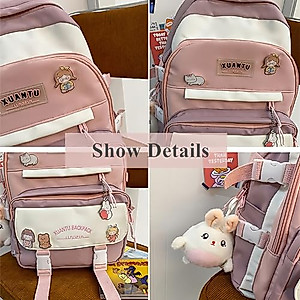 Kawaii Girls Backpack with Pins and Accessories Cute Kids Aesthetic Backpack Teen Bookbags Casual School Bag with Plush Pendant