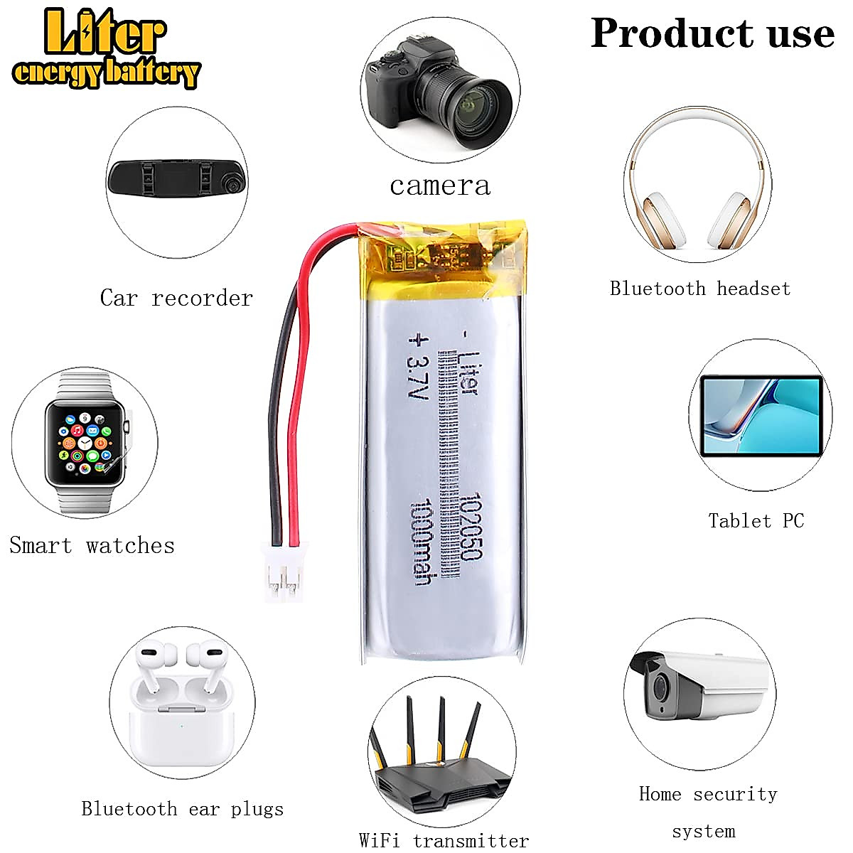 Liter energybattery 3.7V Lipo Battery 1000mAh Rechargeable Lithium ion Polymer Battery 102050 Lithium Polymer ion Battery with JST Connector