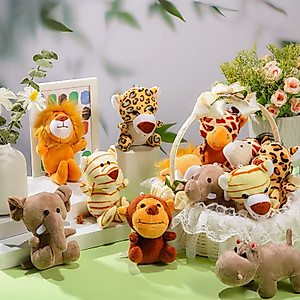 12 Pieces Mini Safari Stuffed Animals 4.8 Inch Jungle Zoo Animal Plush Cute Elephant Monkey Giraffe Leopard Deer Lion Tiger Hippo for Baby Shower Birthday Party Teacher Student Award
