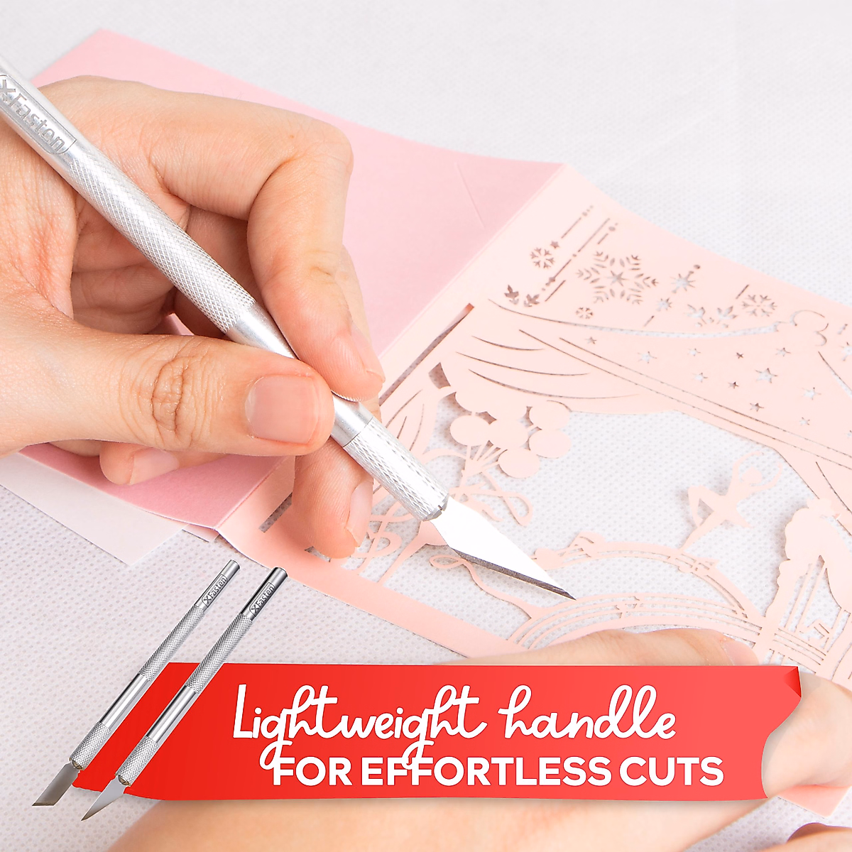 XFasten Exacto Knife Set of 2 Exacto Knives for Crafting with 60 Exacto Knife Blades | Precision Hobby Knife Set for Art Cutting Craft Knife Tool Model Knife Modeling Knife for Clay Mat Plastic, Paper