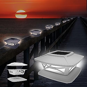 JVK Goods Post Cap Lights Outdoor 8 Pack, Fits 4x4, 5x5, 6x6 Square Post & Fence Deck Patio Garden Pathway, Rechargeable Solar Powered Warm-of-White, Work All Night, Waterproof, Wight Color