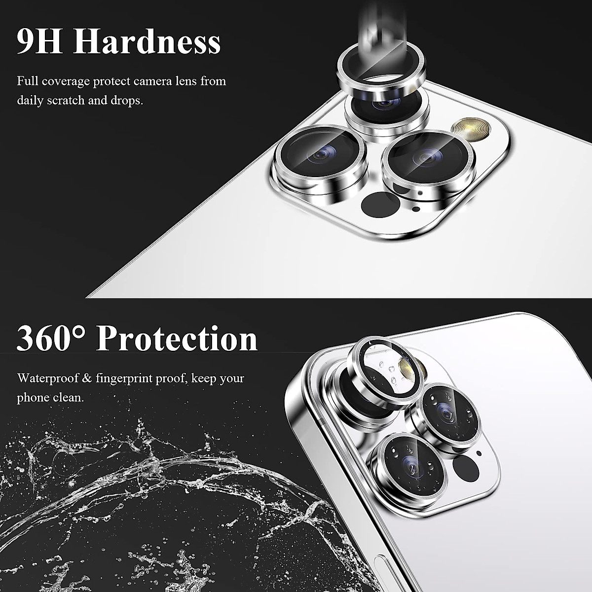 YWXTW Designed for iPhone 14 Pro Max Camera Lens Protector, for iPhone 14 Pro Camera Lens Protector, Individual Metal Anti Scratch HD Clear Case Friendly Tempered Glass Camera Cover, 1 Set (Silver)
